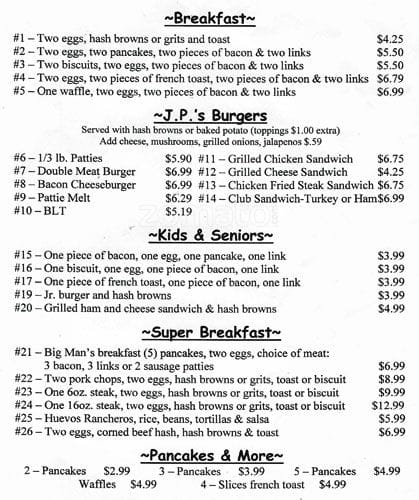 JP's Cafe Menu, Menu for JP's Cafe, Mesquite, Mesquite - Urbanspoon/Zomato