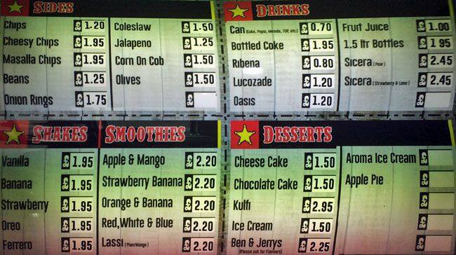 Menu at Fully Loaded fast food, London