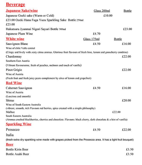 Menu at Doumo restaurant, London