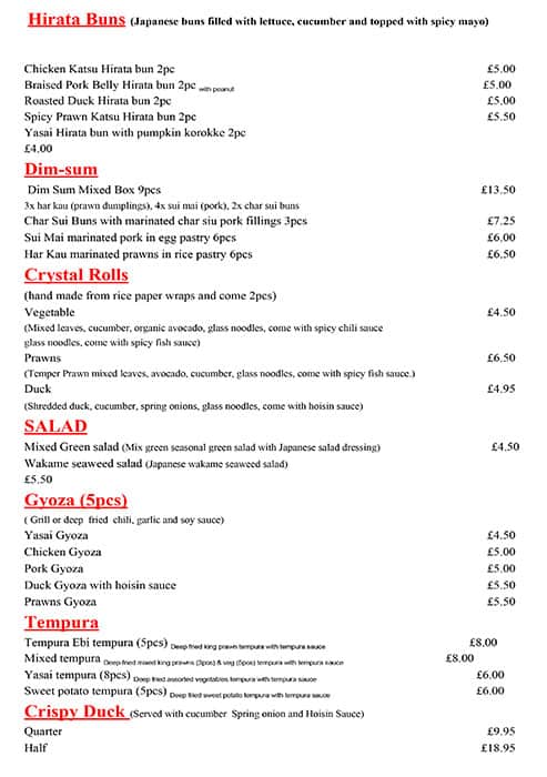 Menu at Doumo restaurant, London