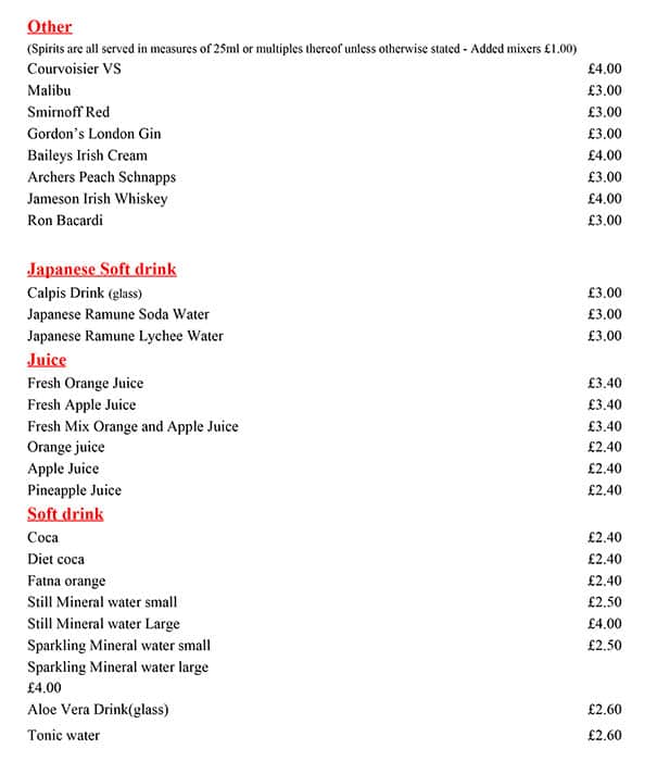 Menu at Doumo restaurant, London