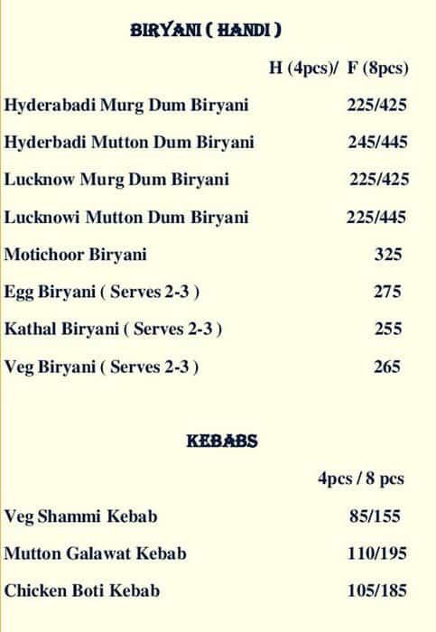 Menu at Biryani Enroute, Lucknow