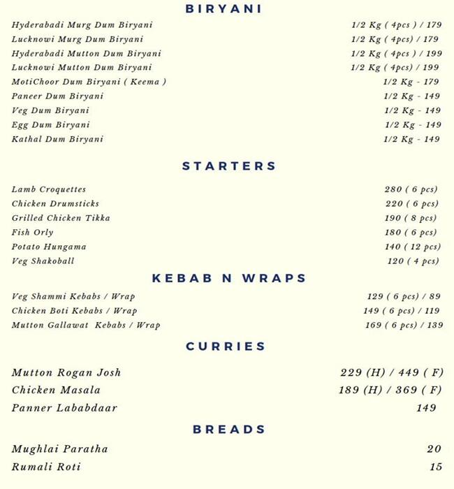 Menu at Biryani Enroute, Lucknow
