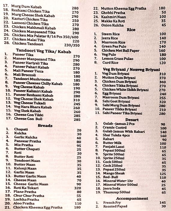 Menu of Friendship Kitchen, Goregaon West, Mumbai