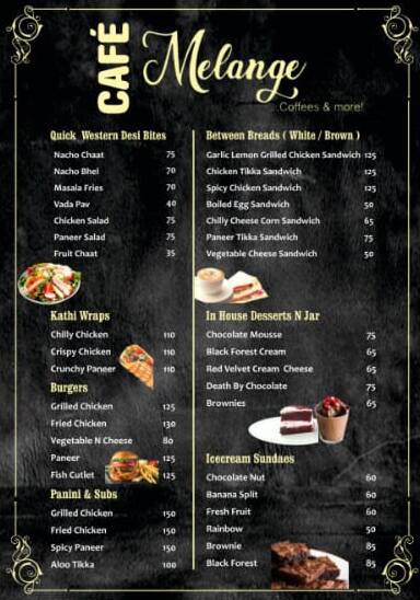 Menu of Cafe Melange, Sholinganallur, Chennai
