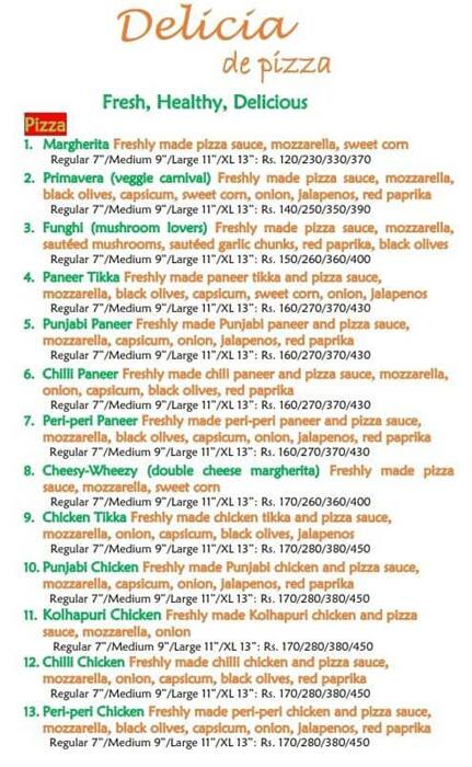 Menu of Delicia De Pizza, Baner, Pune