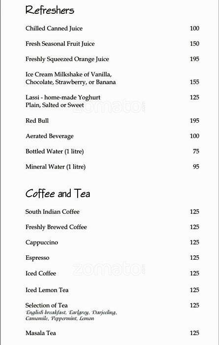 Menu at Caramel, Chennai, 1