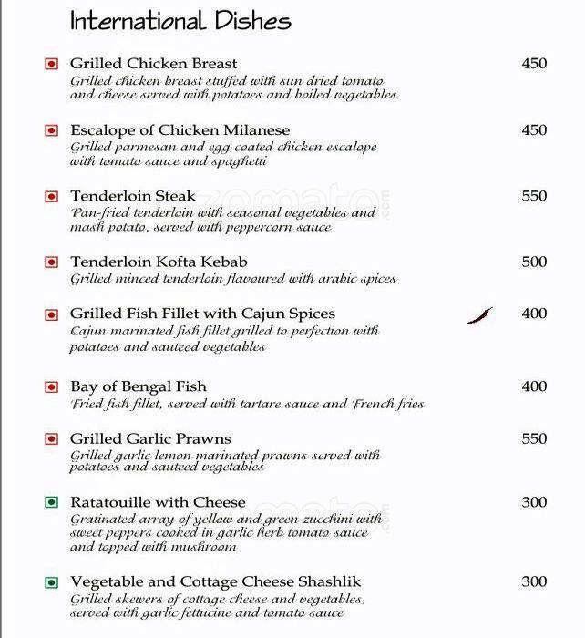 Menu at Caramel, Chennai, 1