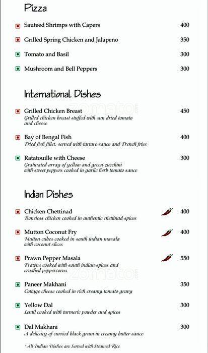 Menu at Caramel, Chennai, 1