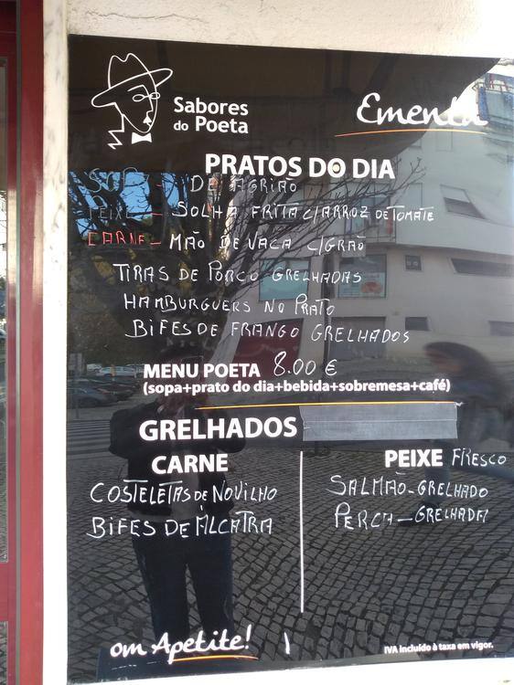 Menu at Flavors of the Poet restaurant, Odivelas