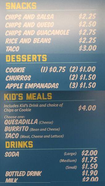 Menu au Taco Del Mar restaurant, Mississauga, Argentia Rd M5