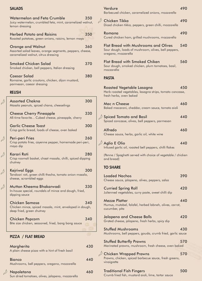Menu of One Restaurant and Bar, Mundhwa, Pune