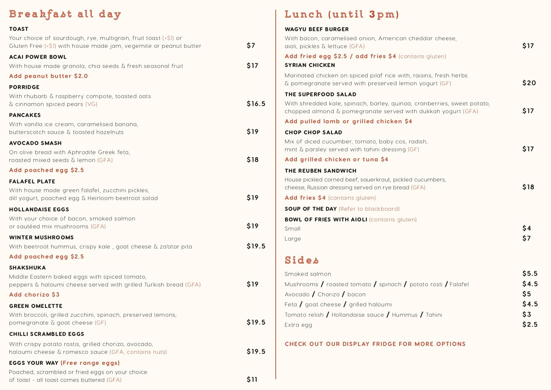 Menu at Cafe Claremont, Malvern