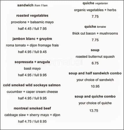 Menu at Thierry Alberni cafe, Vancouver, Alberni St
