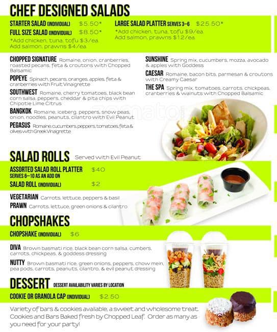 Menu at Chopped Leaf fast food, Airdrie, 35 MacKenzie Way SW #4101