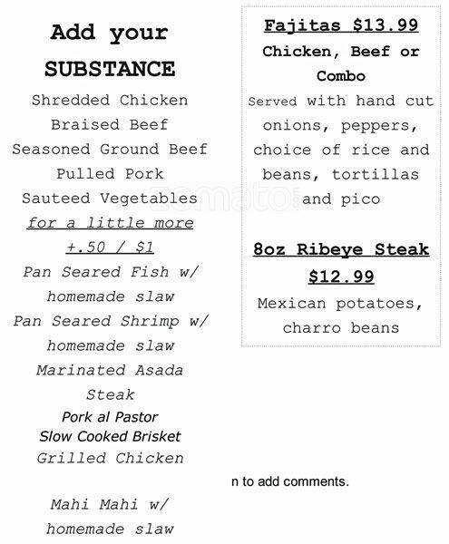 Menu at Elote Mexican Kitchen restaurant, Keller