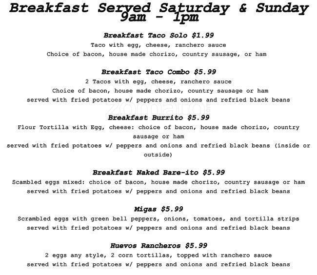 Menu at Elote Mexican Kitchen restaurant, Keller