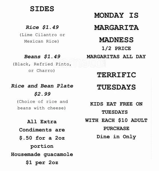 Menu at Elote Mexican Kitchen restaurant, Keller