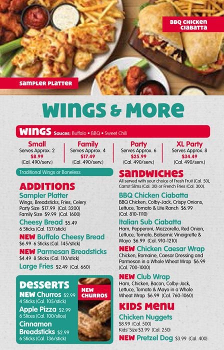 Menu at Chuck E. Cheese pizzeria, Superior, 305 Marshall Rd