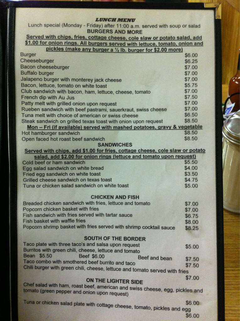 Menu at Grannies Diner restaurant, Fort Lupton