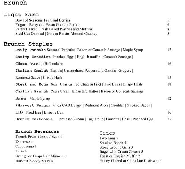 Harvest Restaurant & Bar Menu - Urbanspoon/Zomato