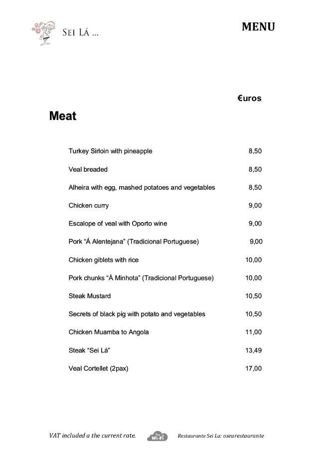 Menu em Restaurante Sei Lá, Porto