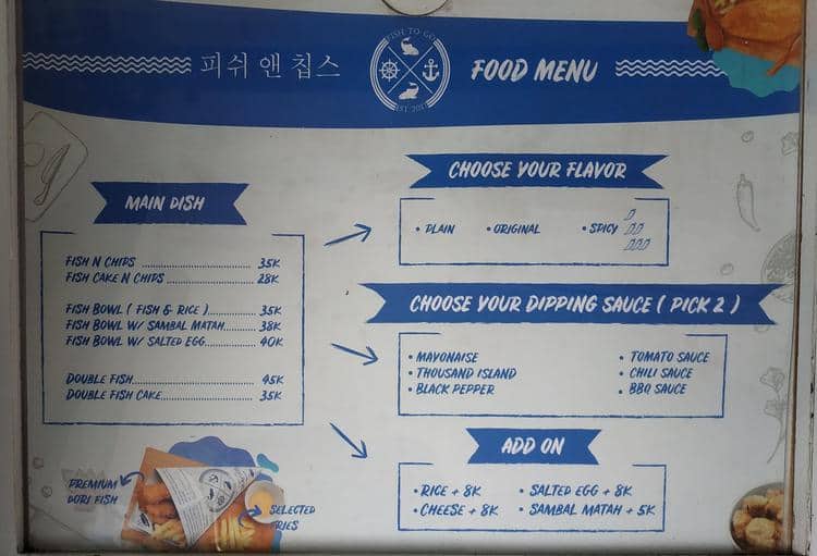 Menu at Fish To Go restaurant, North Jakarta