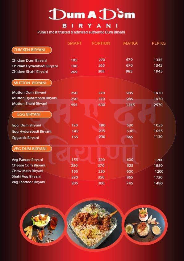 Menu at Dum A Dum Biryani, Pune
