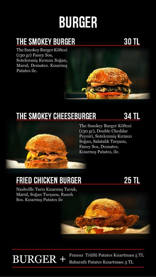 Menu at The Smokey BBQ & Burger, Antalya