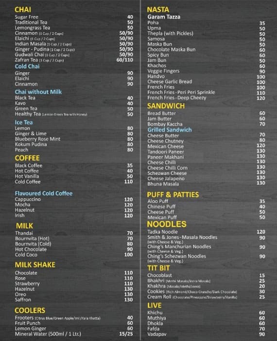 Menu of Tea Post, Bopal, Ahmedabad