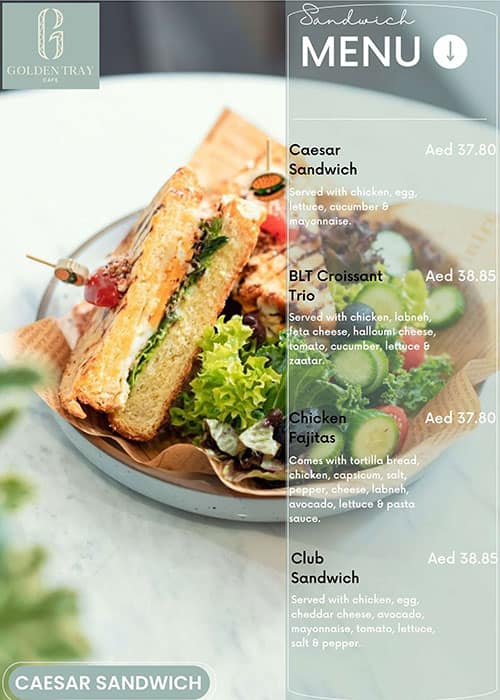 Menu at Golden Tray cafe, Al Ain