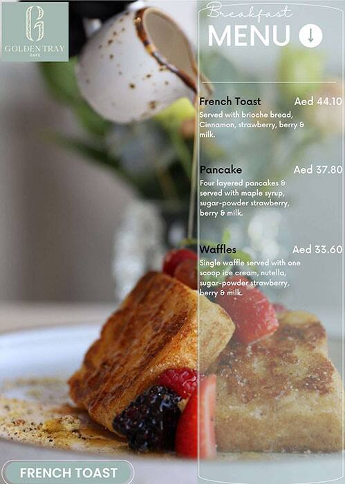Menu at Golden Tray cafe, Al Ain