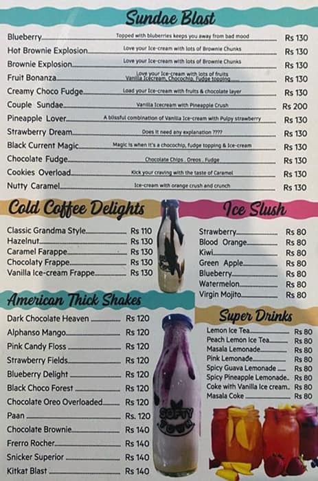 Menu of Softy Town, Sector 34, Chandigarh