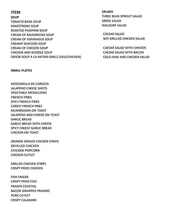 Menu at Hatari Grillz Continental Restaurant, Kolkata