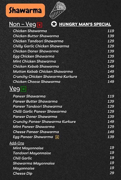 Menu at The Hungry Man - Best Shawarma, Gurugram