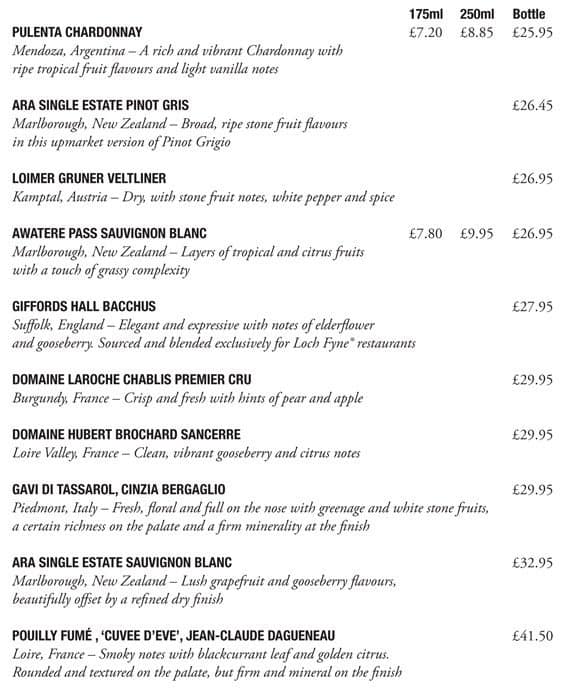 Menu at Loch Fyne Restaurant, London, 2-4 Catherine St