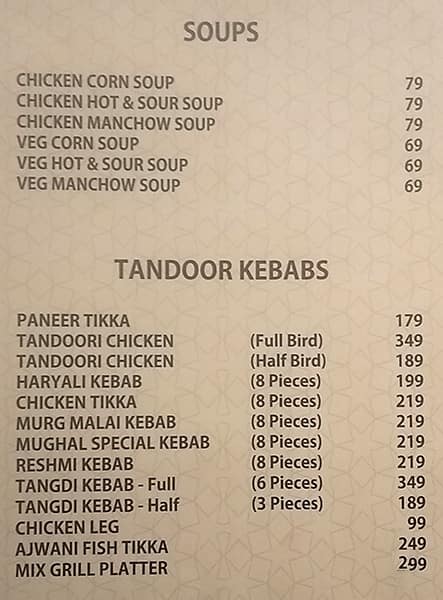 Menu of Mughal Restaurant, Lakdikapul, Hyderabad