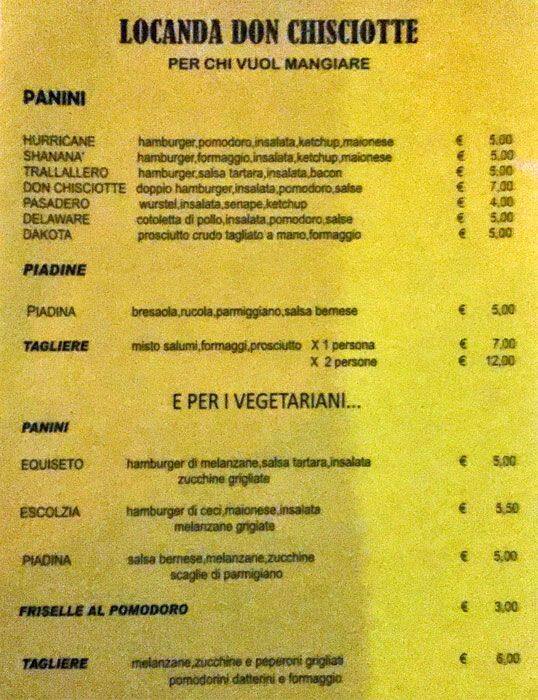 Menu at Locanda Don Chisciotte pub & bar, Rome