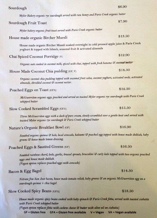 Menu at Nature's Providore pub & bar, Malvern