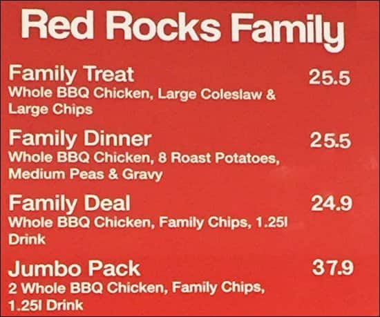 Menu at Red Rocks Charcoal Chicken restaurant, Roxburgh Park