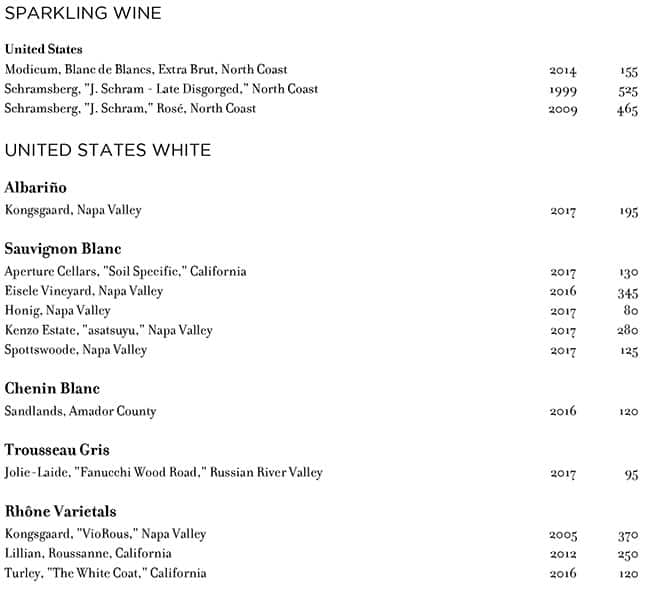 Menu at Per Se restaurant, West New York