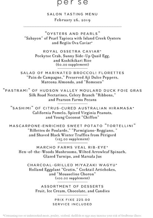 Menu at Per Se restaurant, West New York
