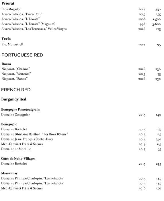 Menu at Per Se restaurant, West New York