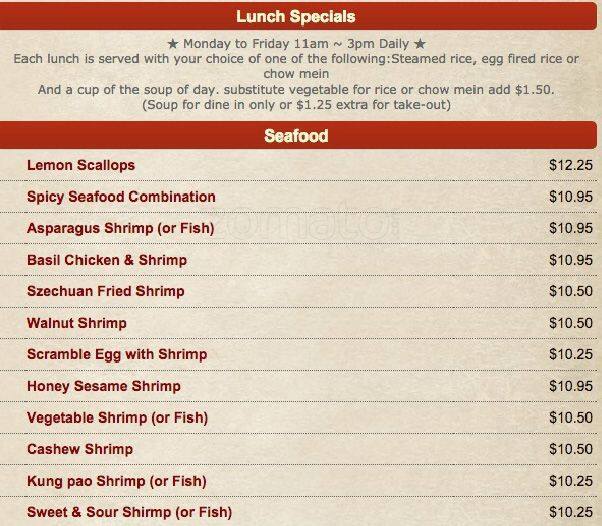 Menu at Chef's Experience China Bistro restaurant, Hayward