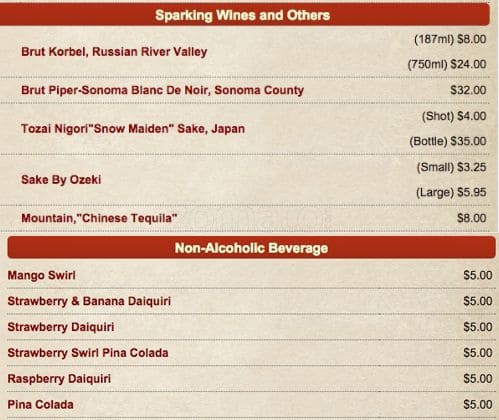 Menu at Chef's Experience China Bistro restaurant, Hayward