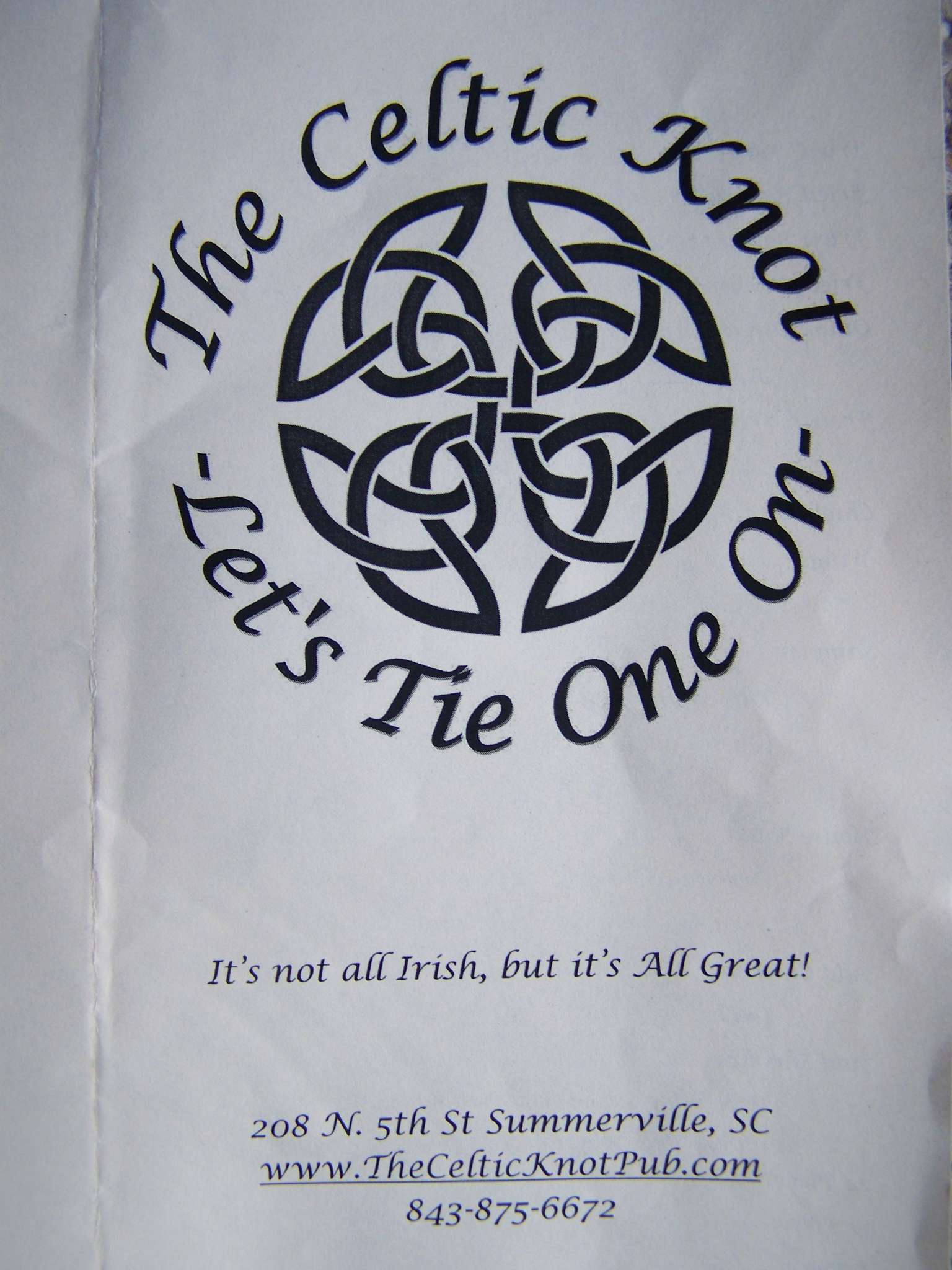 Menu at The Knot Burger Pub, Summerville, 208 E 5th N St