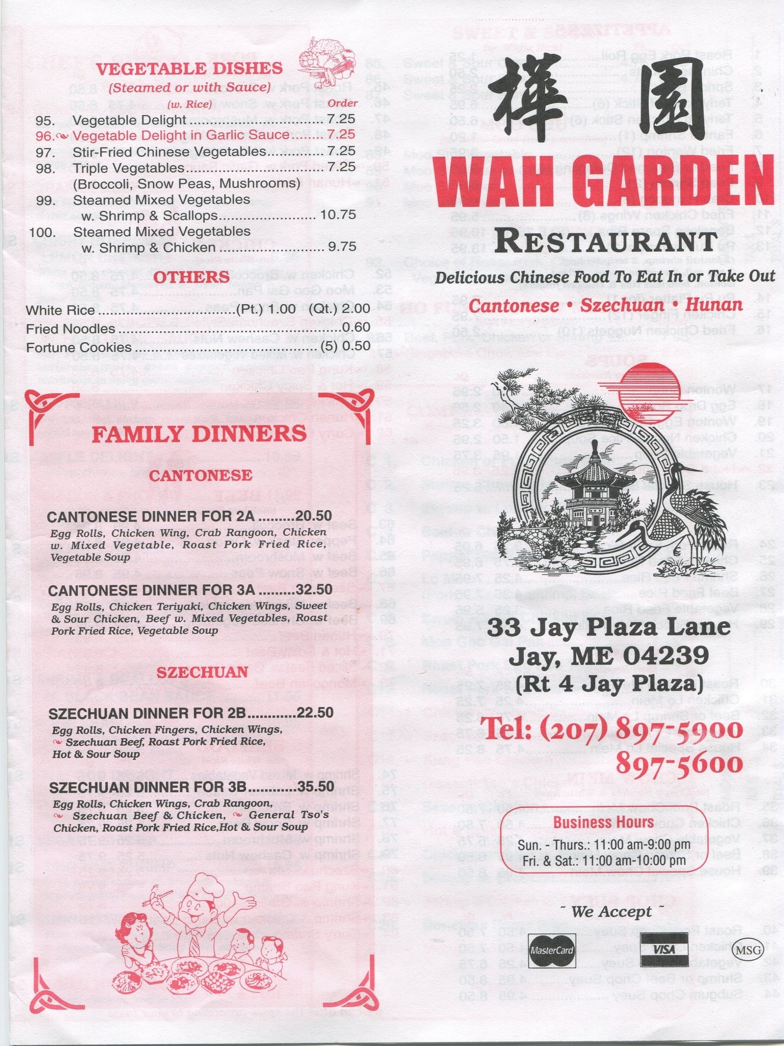 Menu at Wah Garden restaurant, Jay