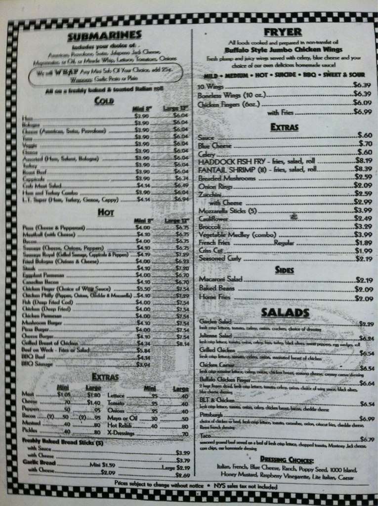 Menu at Tower Pizza pizzeria, Dansville