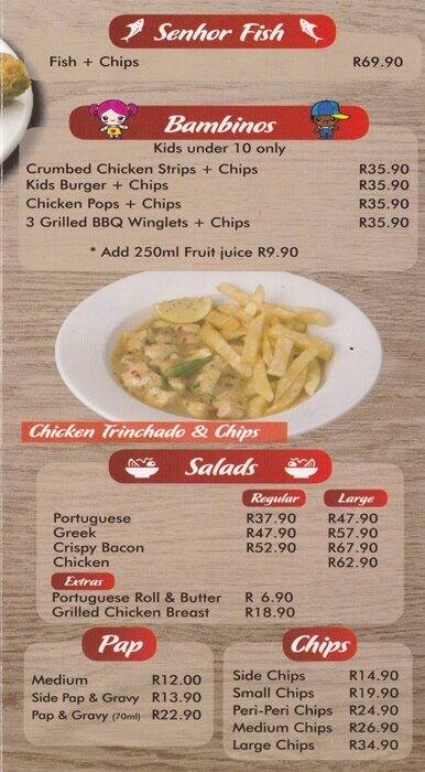 Menu at Senhor Calisto's restaurant, Centurion