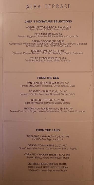 Menu of Alba Terrace - The Abu Dhabi Edition, Al Bateen, Abu Dhabi